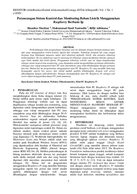 Pdf Perancangan Sistem Kontrol Dan Monitoring Beban Listrik Menggunakan Raspberry Berbasis Ip