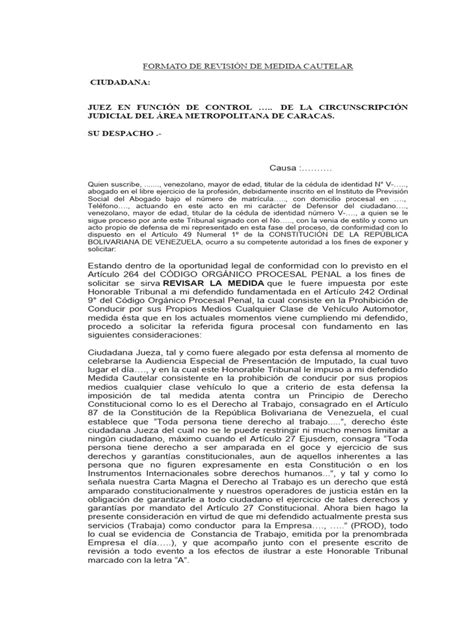 Formato De Revisión De Medida Cautelar Pdf Mandato Ley Procesal