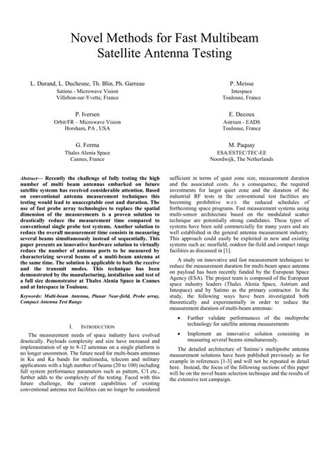 Pdf Novel Methods For Fast Multibeam Satellite Antenna Testing