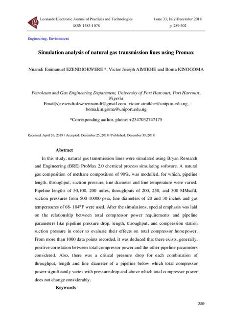 Pdf Simulation Analysis Of Natural Gas Transmission Lines Using Promax