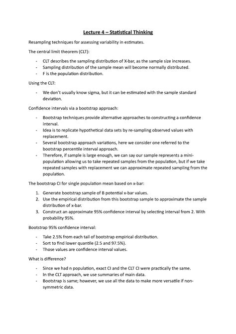 Lecture 4 Statistical Thinking Lecture 4 Statistical Thinking