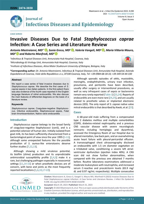 Pdf Invasive Diseases Due To Fatal Staphylococcus Caprae Infection A Case Series And