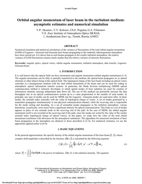 Pdf Orbital Angular Momentum Of Laser Beam In The Turbulent Medium