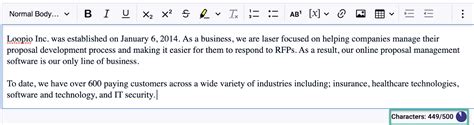 how can i set character limits on project entries loopio help center