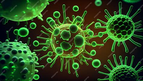 녹색 바이러스 박테리아 및 미생물의 배경 그림 프리미엄 사진
