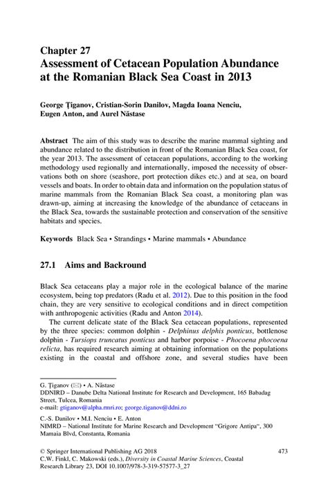 Pdf Assessment Of Cetacean Population Abundance At The Romanian Black Sea Coast In 2013