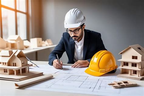 Premium Photo Structural Engineer And Architect Working Desktop With Safety Helmet And Paper