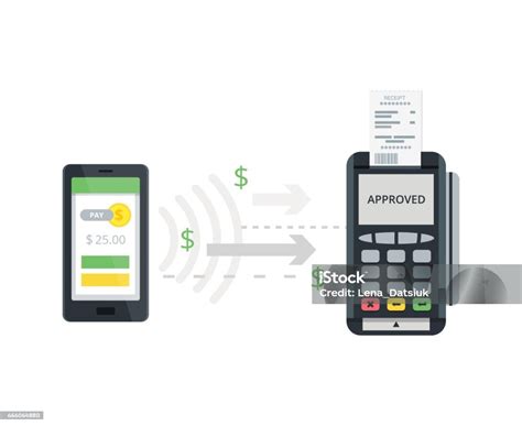 Pos 단말기는 스마트폰에서 결제를 확인합니다 모바일 결제와 Nfc 기술 개념입니다 평면 스타일 벡터 일러스트입니다 구매에 대한