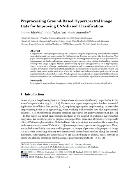 Pdf Preprocessing Ground Based Hyperspectral Image Data For Improving