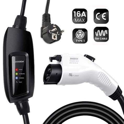Duosida Ev Charger Portable Evse Mobile Wallbox J1772 Type Type 16a 5m 220 Volt Electric Car