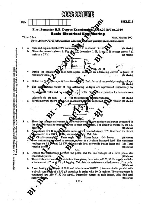 18ele13 23 Prev Qp Model Paper For Basic Electrical Engineering