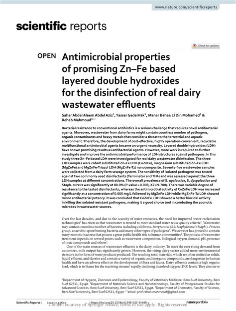 Pdf Antimicrobial Properties Of Promising Znfe Based Layered Double
