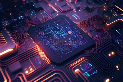 Generative Ai Illustration Of Macro Shot Of Circuit Cyberspace Board With Computer Motherboard