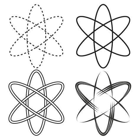Atom Icons Set Atomic Structure Symbols Science And Energy Graphics Simple Vector Illustrations