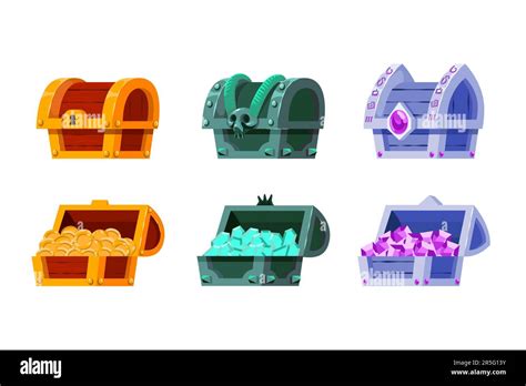Closed And Open Treasure Chests Vector Illustration Set Stock Vector Image Art Alamy