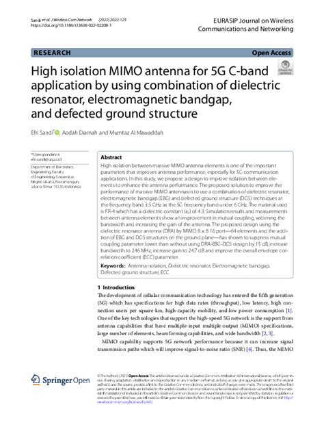 Pdf High Isolation Mimo Antenna For 5g C Band Application By Using