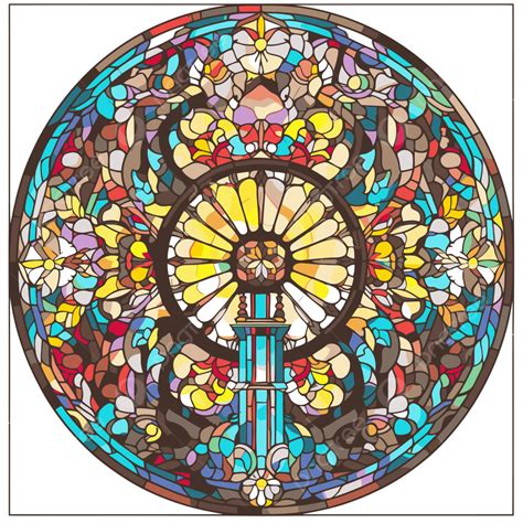 스테인드 글라스 벡터 원형 모양의 스테인드 글라스 창문 만화 상표 클립 아트 Png 일러스트 및 벡터 에 대한 무료