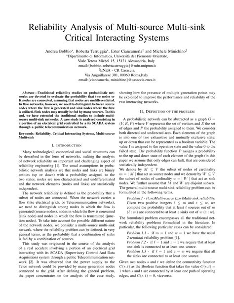 pdf reliability analysis of multi source multi sink critical interacting systems