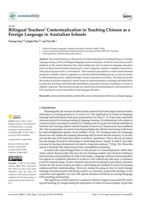 Pdf Bilingual Teachers Contextualization In Teaching Chinese As A Foreign Language In