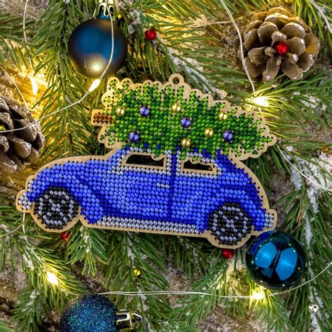 Blue Car By Wonderland Crafts Christmas Tree Toys Bead Embroidery Kit
