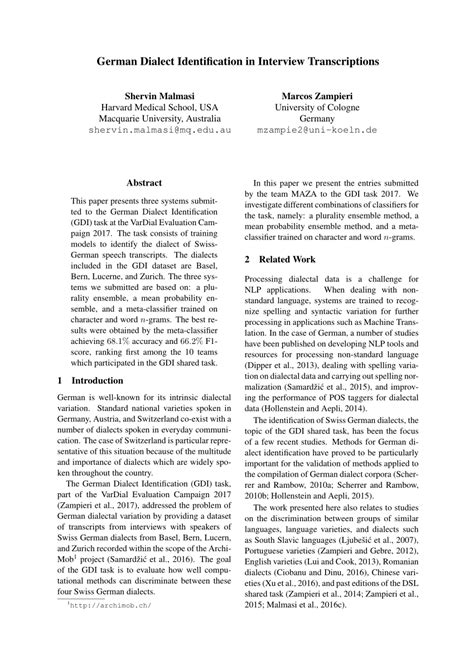 Pdf German Dialect Identification In Interview Transcriptions