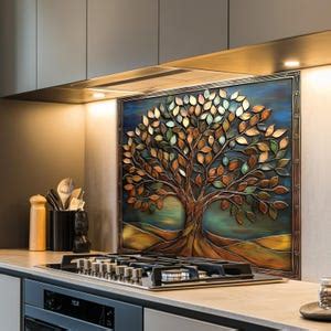 Tree Of Life Glass Backsplash Tempered Glass Backsplash Kitchen Backsplash Behind Stove Glass