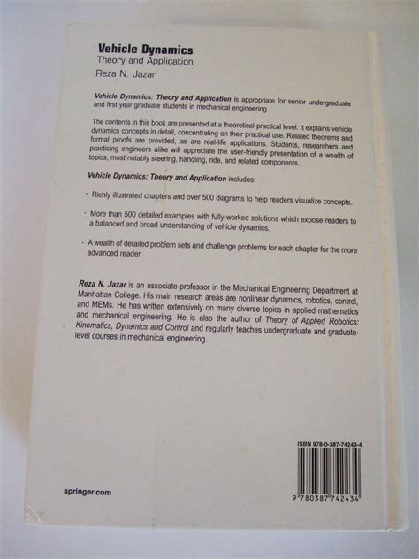 Vehicle Dynamics Theory And Applications By Reza Jazar Springer 2009 9780387742434 Ebay