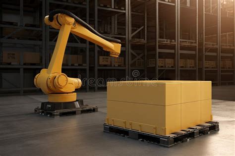material handling and palletizing robot with cargo container ready to