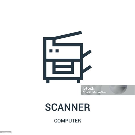 컴퓨터 컬렉션에서 스캐너 아이콘 벡터입니다 얇은 라인 스캐너 개요 아이콘 벡터 일러스트 레이 션입니다 0명에 대한 스톡 벡터