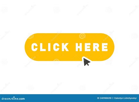 click here yellow button with hand pointer clicking vector image stock vector illustration of