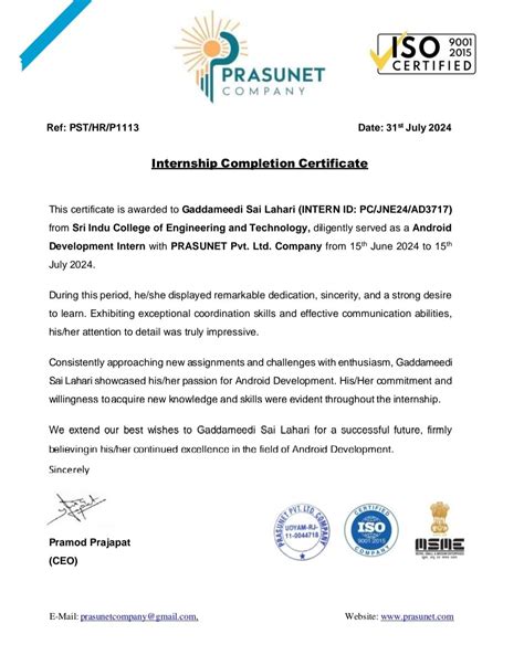 sai lahari on linkedin internship androiddevelopment professionalgrowth thankful prasunet…