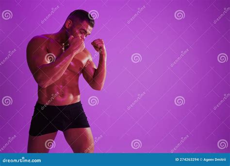 Man Bodybuilder Boxer Muscle Workout With Naked Torso Advertising