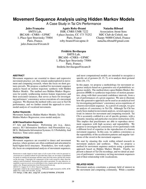 Pdf Movement Sequence Analysis Using Hidden Markov Models