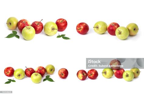 흰색 배경에 빨간 사과 세트입니다 흰색 배경에 노란색 반점이있는 붉은 색의 수분이 많은 사과 육즙이 빨간 사과의 구성 0명에 대한 스톡 사진 및 기타 이미지 Istock