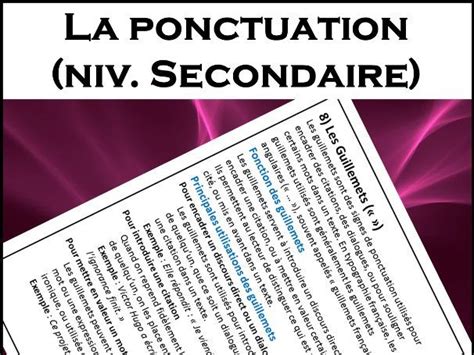 La Ponctuation Française Niveau Secondaire French Punctuation Rules Teaching Resources