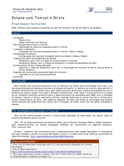 Tutorial Eclipse Tomcat Struts Pdf Páginas Do Servidor Java