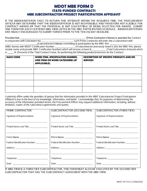 MDOT MBE Form D MDOT OP Fill Out Sign Online And Download Fillable PDF Maryland