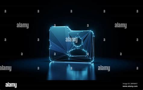3d Rendering Wireframe Digital Techno Neon Glowing Symbol Of Folder With Personal Portrait With