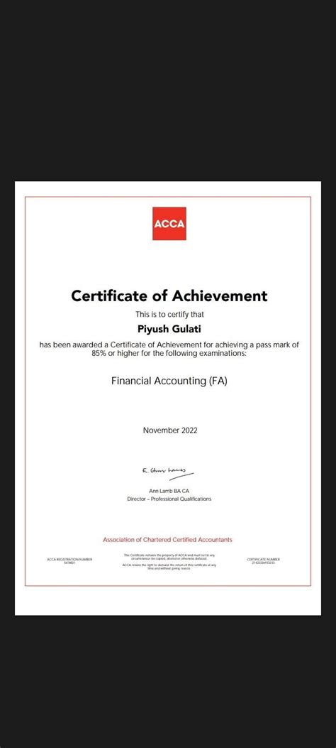 Piyush Gulati On Linkedin Acca Achievementunlocked Certificate
