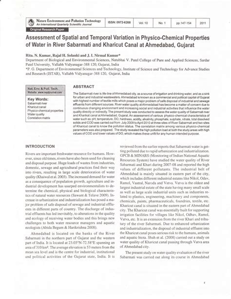 Pdf Assessment Of Spatial And Temporal Variation In Physicopdf