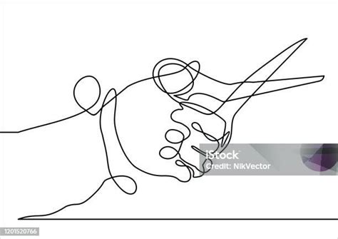 가위 연속 선 그리기를 들고 있는 사람의 손의 선 일러스트 가위에 대한 스톡 벡터 아트 및 기타 이미지 가위 강철 금속