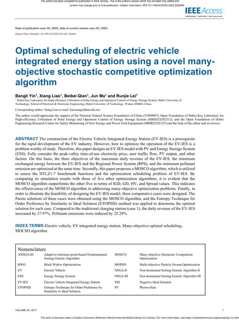 Pdf Optimal Scheduling Of Electric Vehicle Integrated Energy Station Using A Novel Many