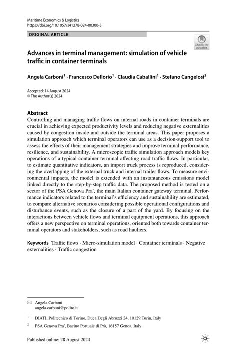 Pdf Advances In Terminal Management Simulation Of Vehicle Traffic In Container Terminals