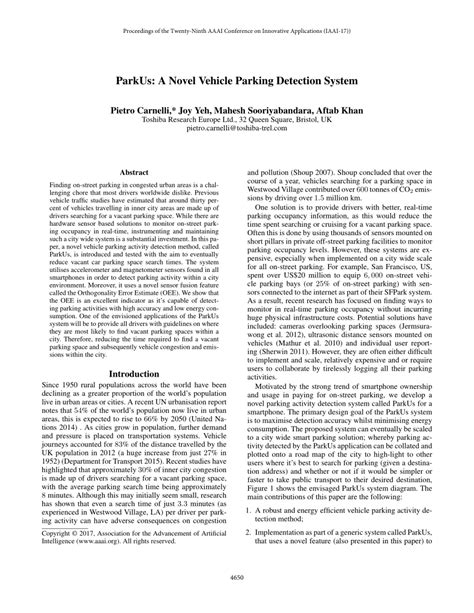 Pdf Parkus A Novel Vehicle Parking Detection System