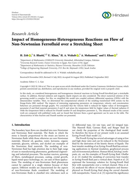 Pdf Impact Of Homogeneous Heterogeneous Reactions On Flow Of Non