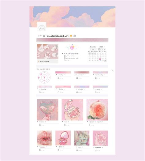 Cute Pink Dashboard For Notion Notions Life Planner Organization Templates