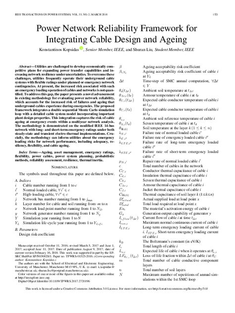 Pdf Power Network Reliability Framework For Integrating Cable Design And Ageing