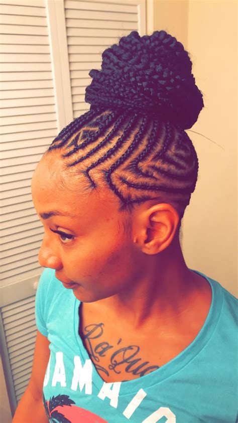 Small Feed In Braids Into A Ponytail Bun Hair By Arie Small Feed In Braids Feed In Braids