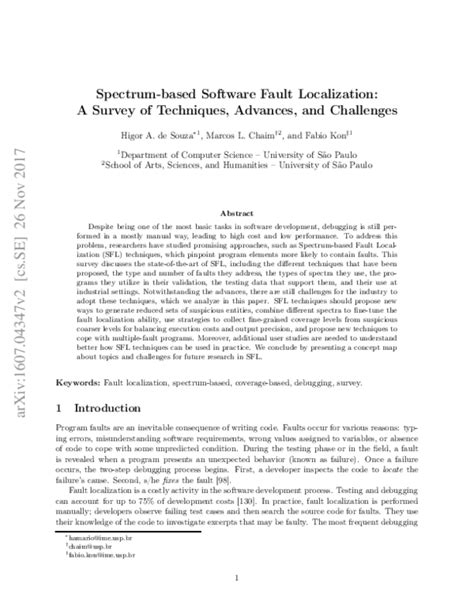 Pdf Spectrum Based Software Fault Localization A Survey Of