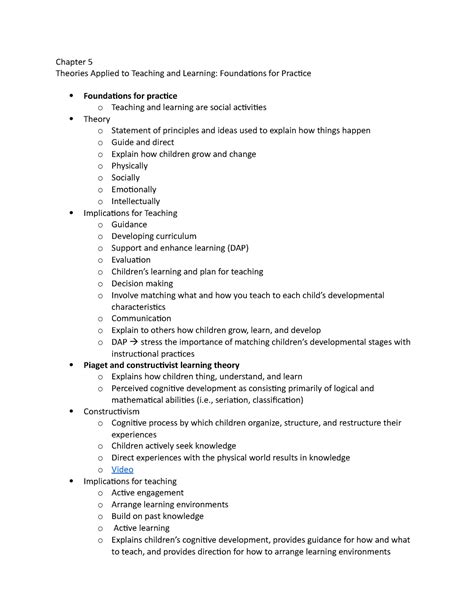 Chapter 5 Notes Given While In Class Chapter 5 Theories Applied To